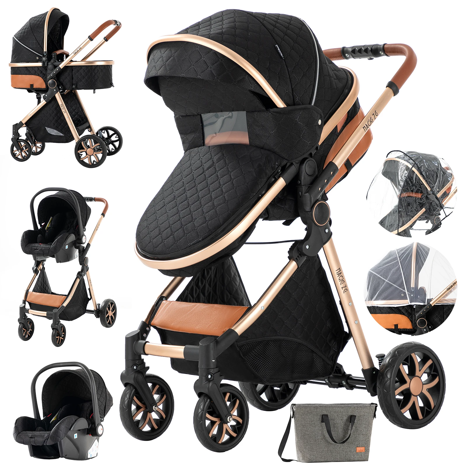 Luxury-Baby-Stroller-3-in-1-Foldable-Stroller-Newborn-Baby-Bassinet ...