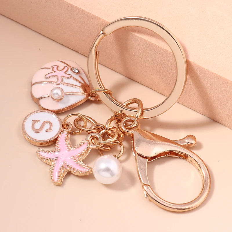 New-Enamel-Design-Marine-Life-Keychain-Cute-Starfish-Shell-Pearl-Key ...