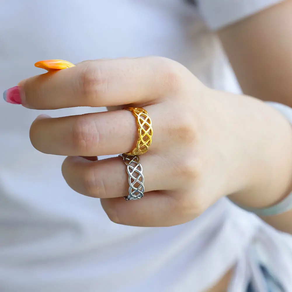 Hollow-Geometric-Interweave-Crossed-Rings-For-Women-Gold-Color ...