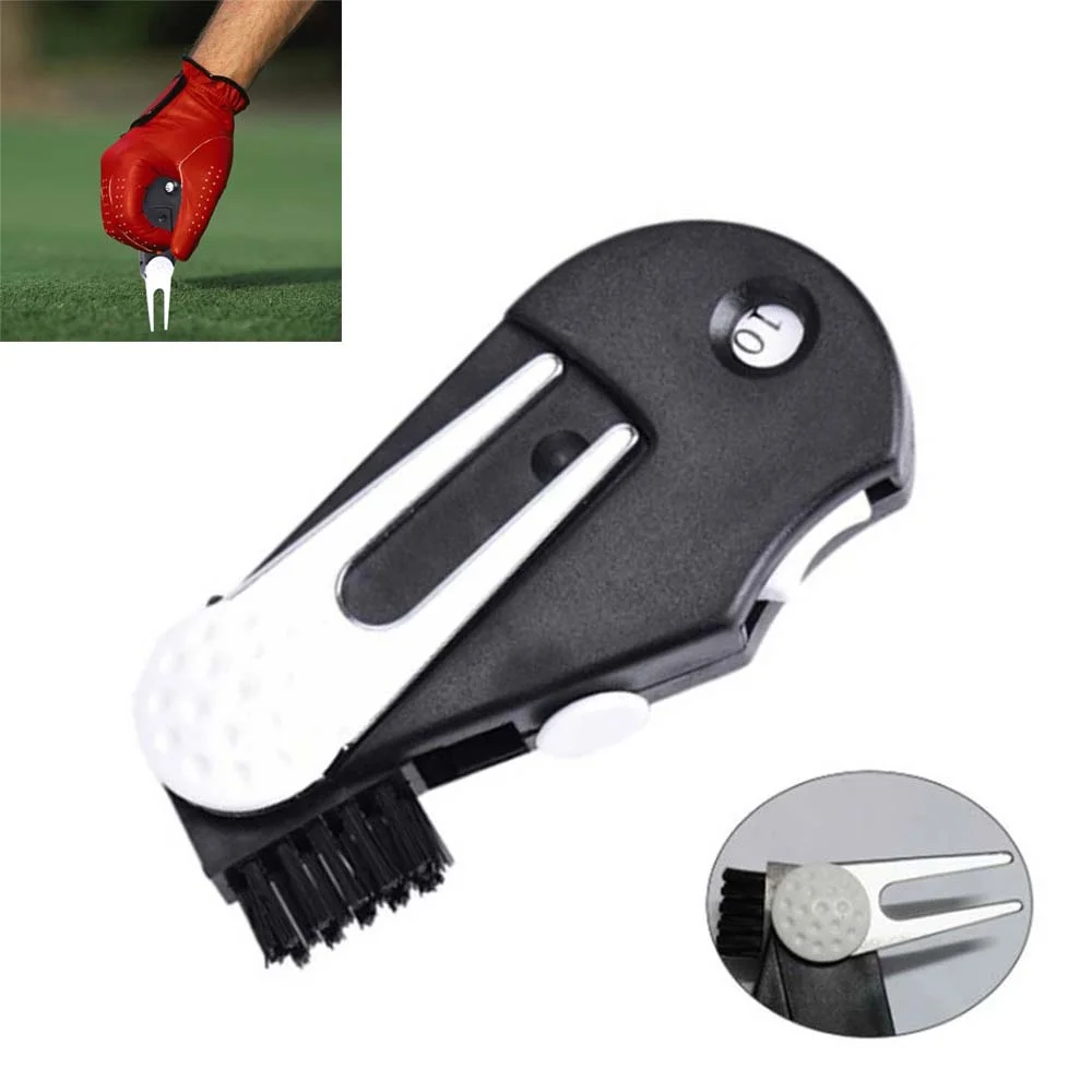 New 5 In 1 Foldable Golf Divot Repair Tool with Brush Green Fork Score ...