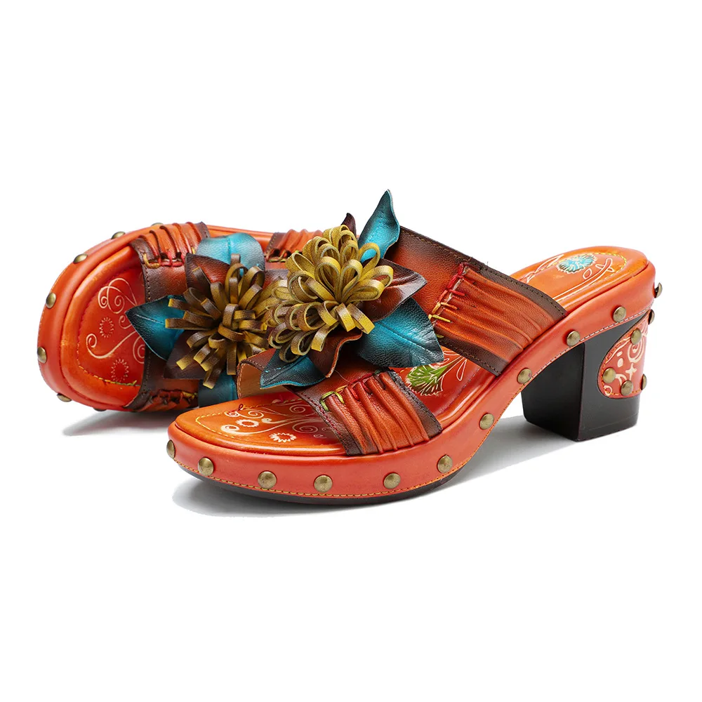 Socofy Genuine Leather Hand-painted Women Shoes Outside Slippers 2023 ...
