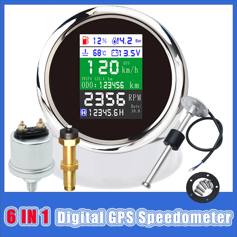 GPS-Speedometer-6-IN-1-Waterproof-LCD-Odometer-Fuel-Level-Water-Temp ...