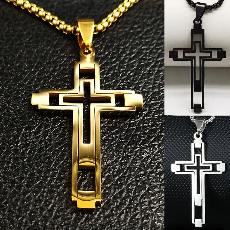 Vintage-Mens-Jewellery-Stainless-Steel-Catholic-Cross-Pendnat-Necklace ...