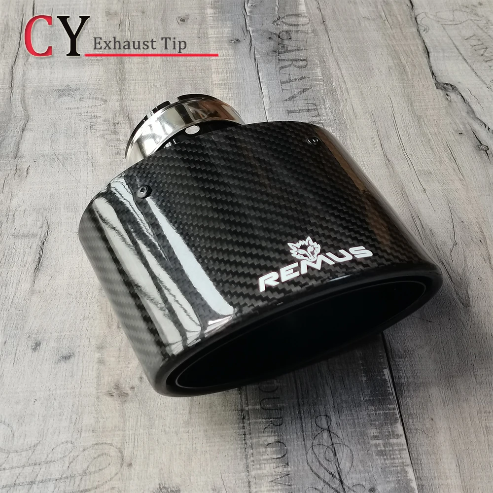 1PCS-Remus-Oval-Glossy-Carbon-Fiber-Universal-Black-Stainless-Steel ...