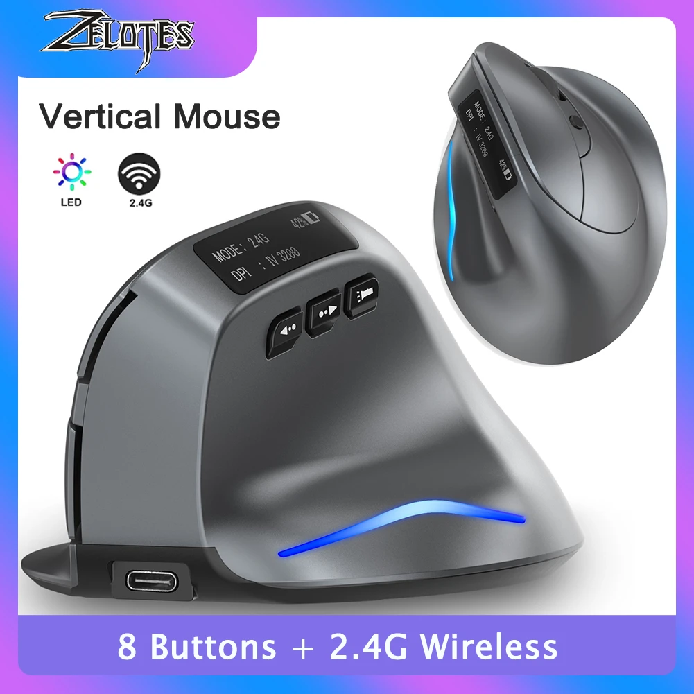 Vertical Mouse Rechargeable Wireless Mouse PC Gaming Mouse Ergonomic ...