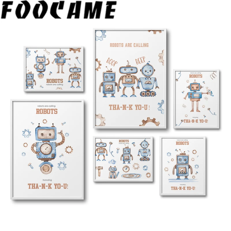 Cute-Watercolor-Robot-Posters-for-Wall-Kids-Room-Decoration-Canvas ...