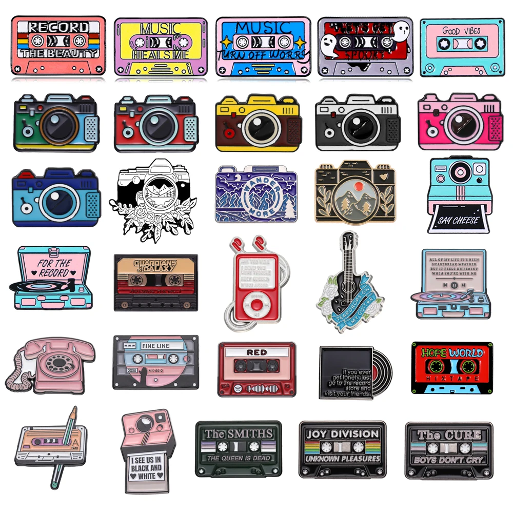 Creative-Metal-Brooch-Music-Rock-CD-Landscape-Camera-Walkman-Guitar ...
