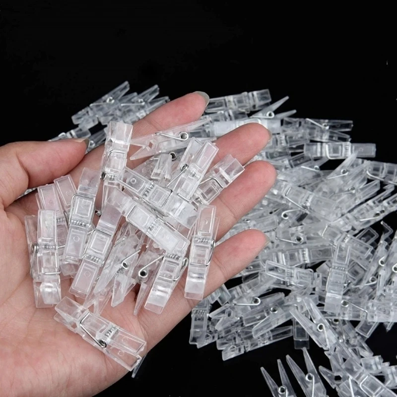 50-100PCS-Transparent-Mini-Photo-Clips-Plastic-Spring-Hanging-Clip-Pegs ...
