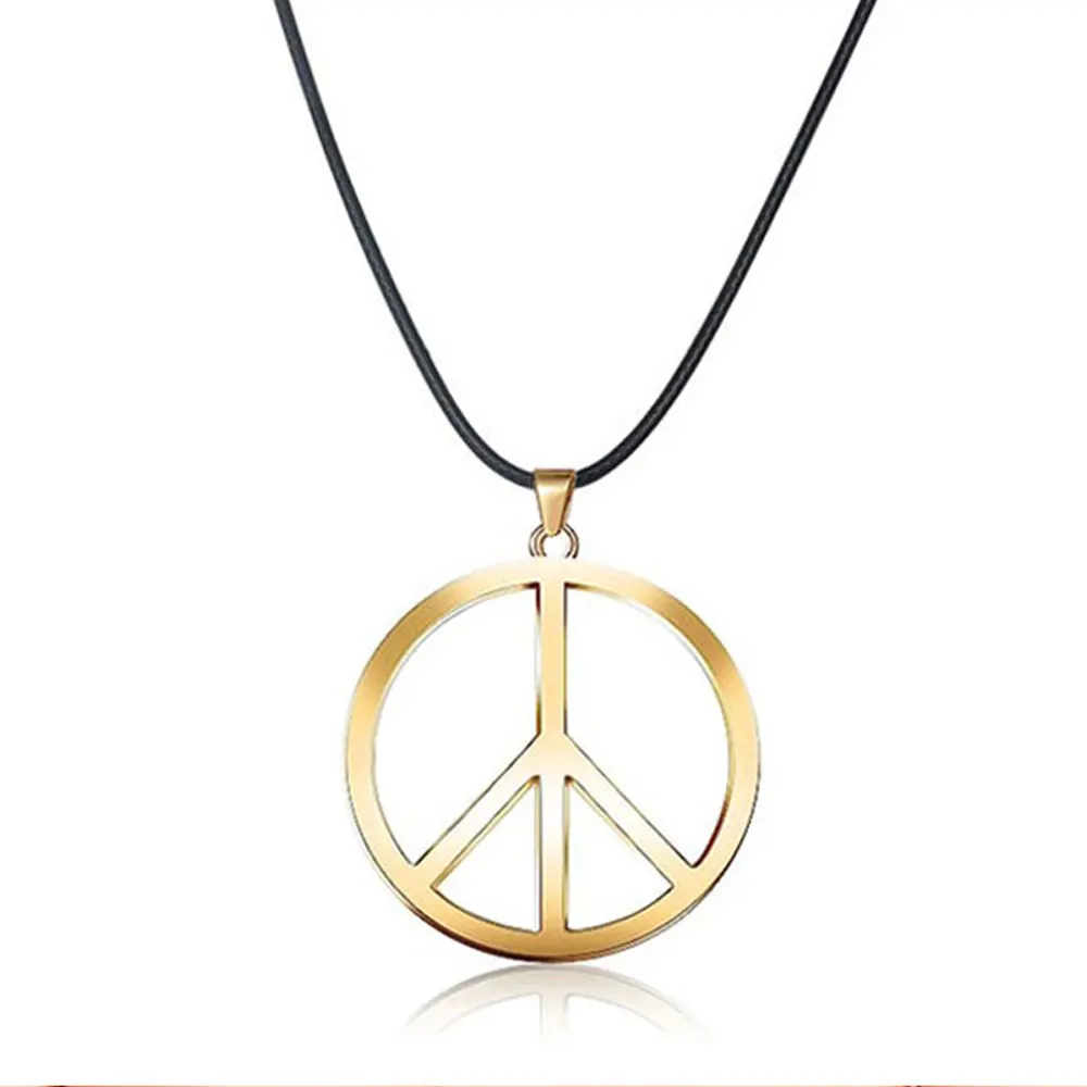 YILUOCD-Black-Leather-Peace-Sign-Symbol-Pendant-Necklace-Stainless ...