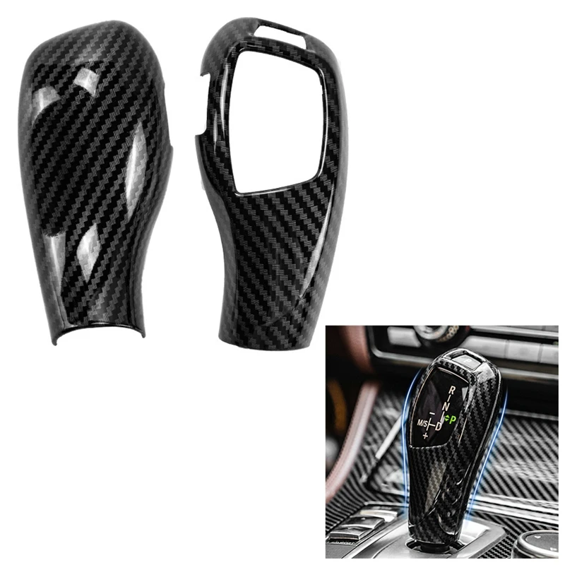 Car-Carbon-Fiber-Gear-Shift-Knob-Head-Cover-Sticker-Trim-For-BMW-1-3-5 ...