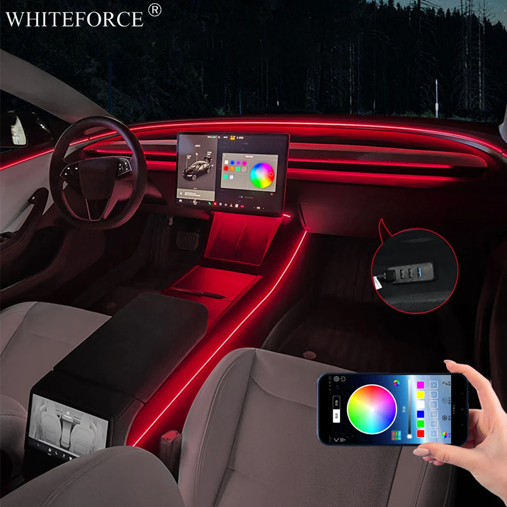For Tesla Model Y Juniper LED Interior RGB Streamer Atmosphere Lamp USB ...