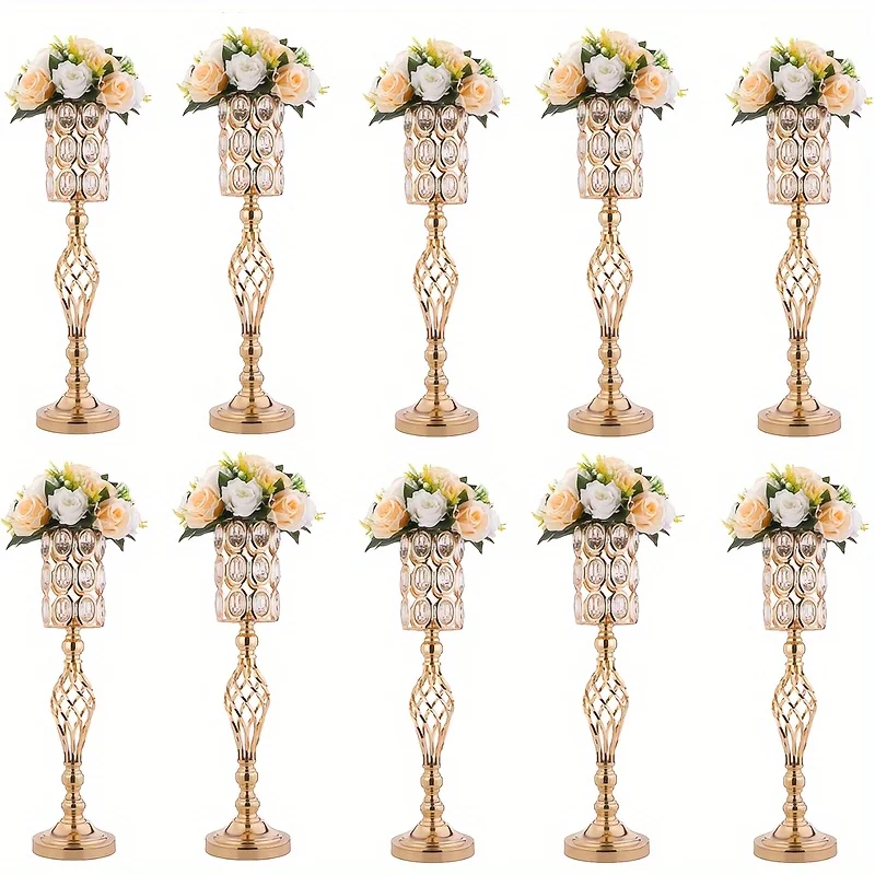 2-10-Piece-Set-Metal-Diamond-Crystal-Vase-24-Inch-Gold-Multi-Purpose ...