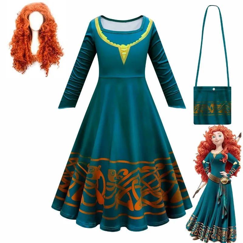 Movie-Brave-Merida-Costume-for-Girls-Halloween-Princess-Dress-Wig-Kids ...