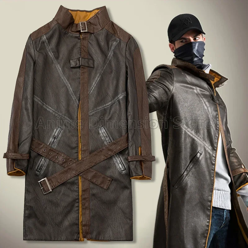 Aiden Pearce Faux Leather Trench Windbreaker Game Watch Dogs Cosplay ...