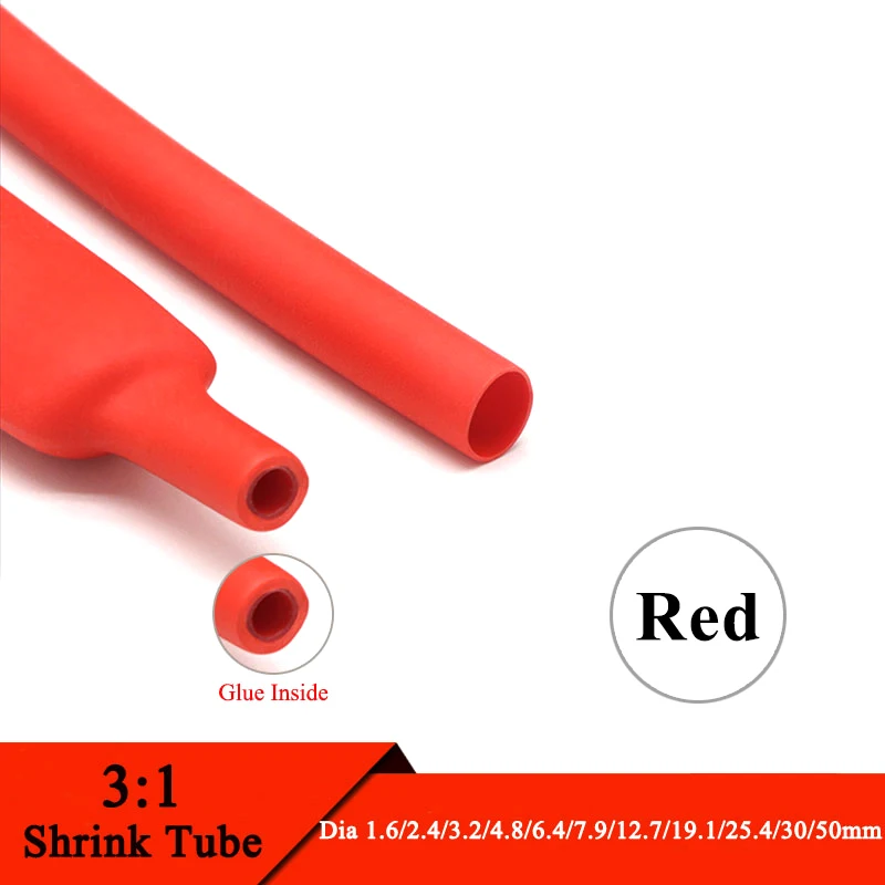 1M Red 3:1 Heat Shrink Tube With Double Wall Glue Tube Diameter 1.6/2.4 ...