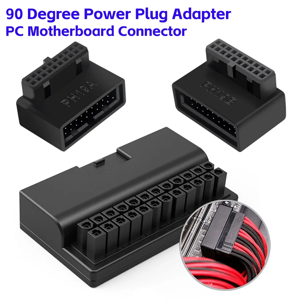 ATX 24Pin 20Pin to 90 Degree Power Supply Cable Connectors Power Plug ...