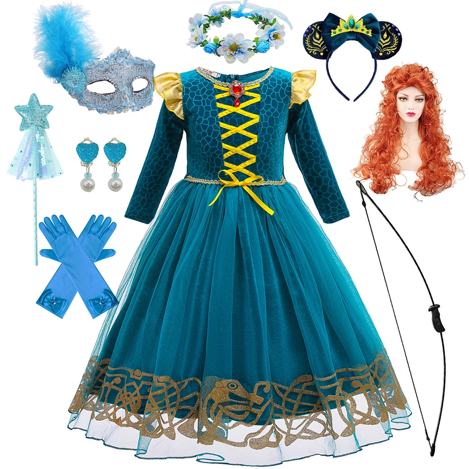 Brave Girl Merida Dress Children Cartoon Role Playing Costume Kids Long ...
