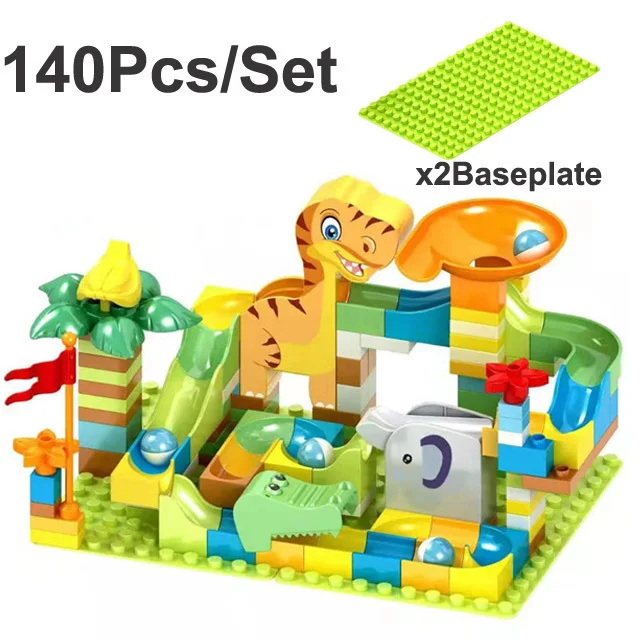 Dinosaur Marble Race Run Big Blocks Plastic DIY Building Blocks Funnel ...