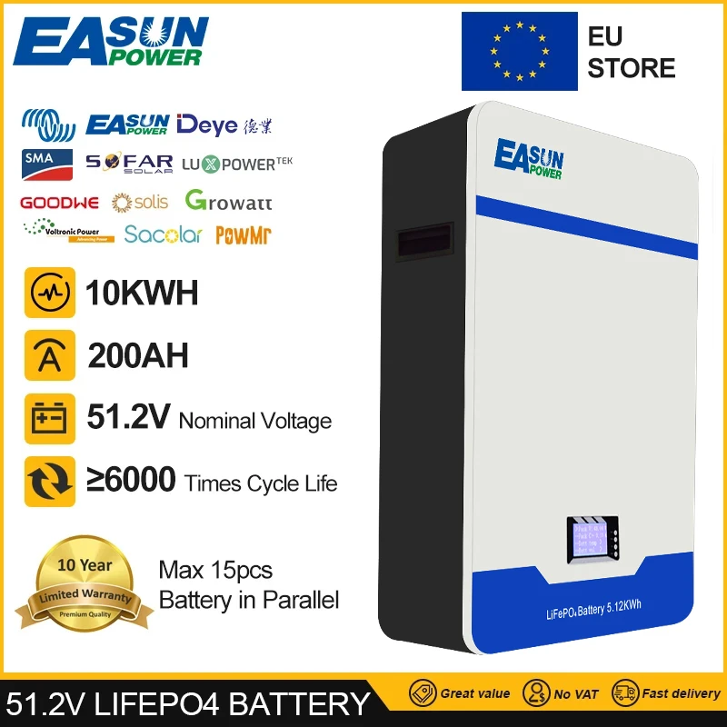 Powerwall 48v Lifepo4 Battery 51.2v 200Ah 10kwh Lithium Li-ion 16S Parallel 15P 6000+ Cycle 485 ...