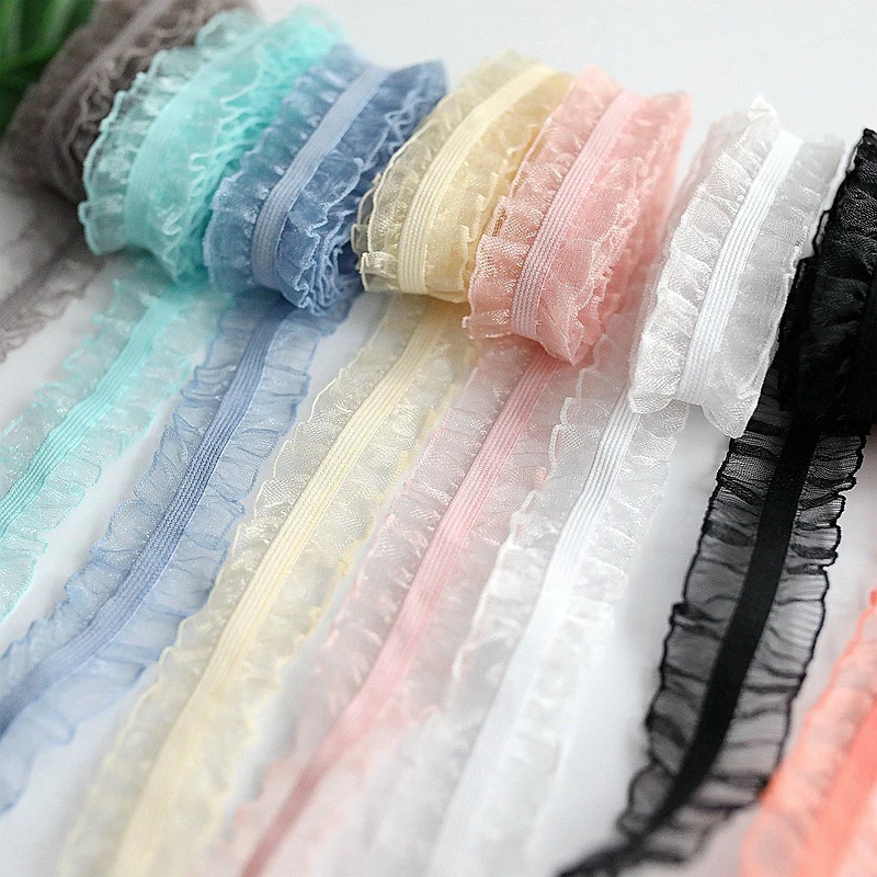 1m Elastic Colorful Lace Pleated Trim Accessories Tulle Mesh Elastic ...