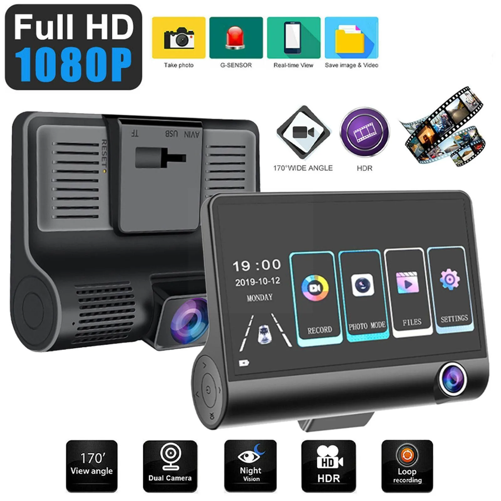 Dash Cam Car DVR 1080P Front Rear Camera Driving for Car Recording ...