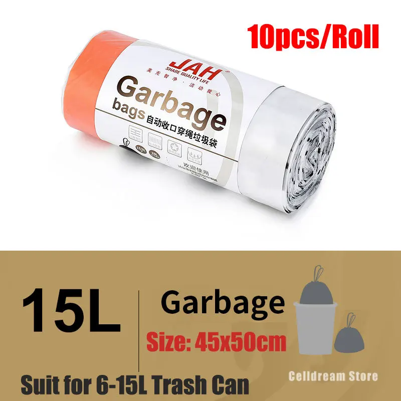 10pcs/roll Drawstring Garbage Bag Household Cleaning Bag Thickened ...