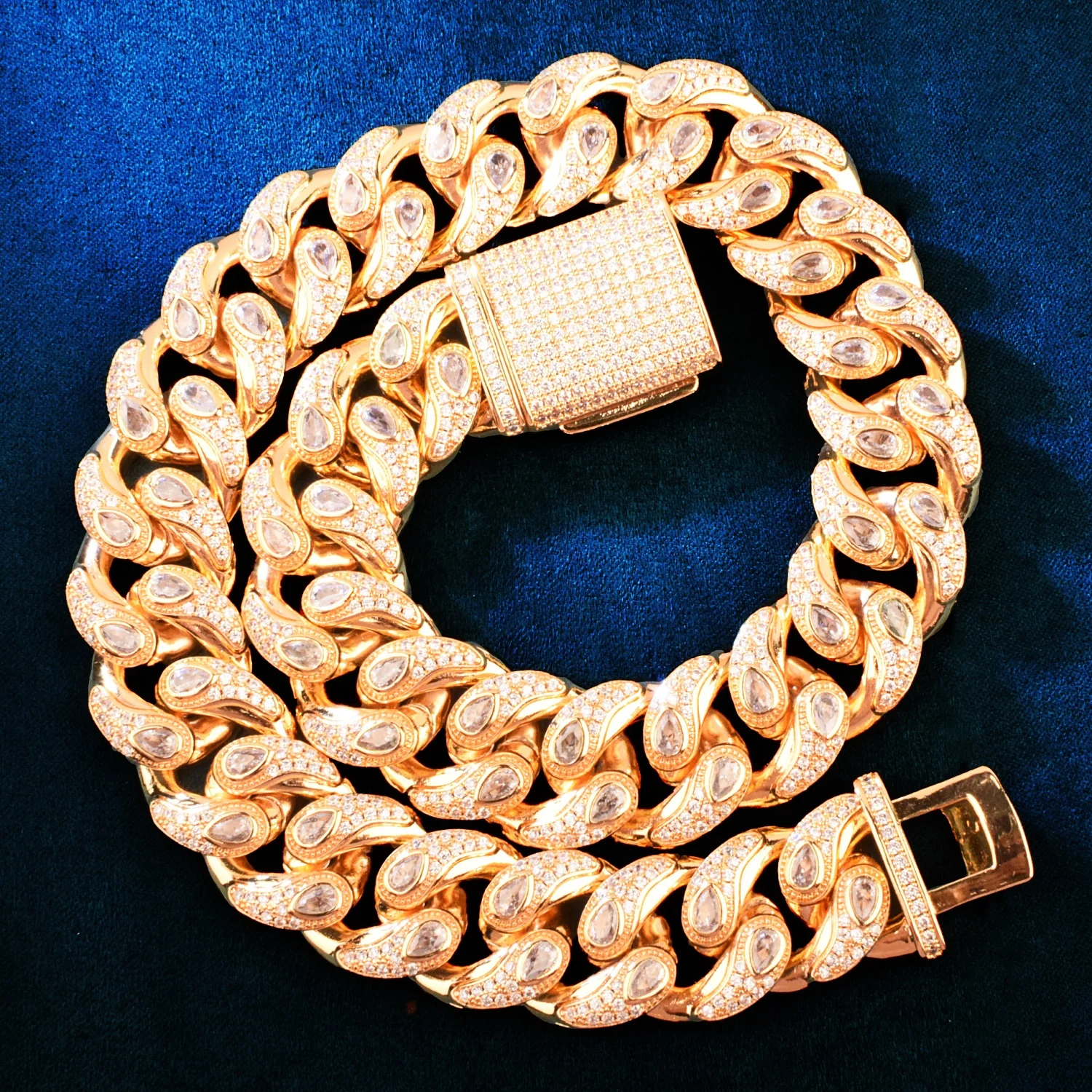 Mens 20mm Clear Gemstone Tattoo Tears Hip Hop Cuban Link Blinged Out ...