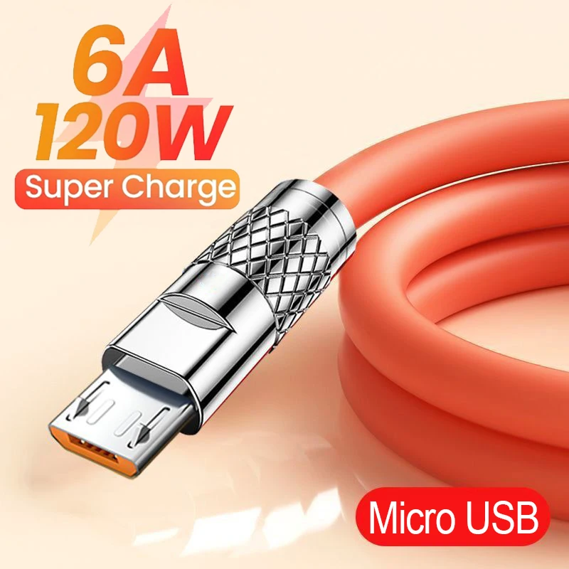 120W 6A Super Fast Charge Micro USB Liquid Silicone Cable For Samsung ...