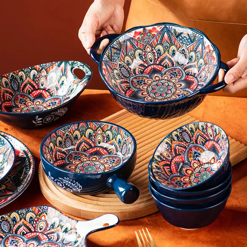 New-Bohemian-style-ceramic-tableware-with-handle-baking-tray-cake-fruit ...