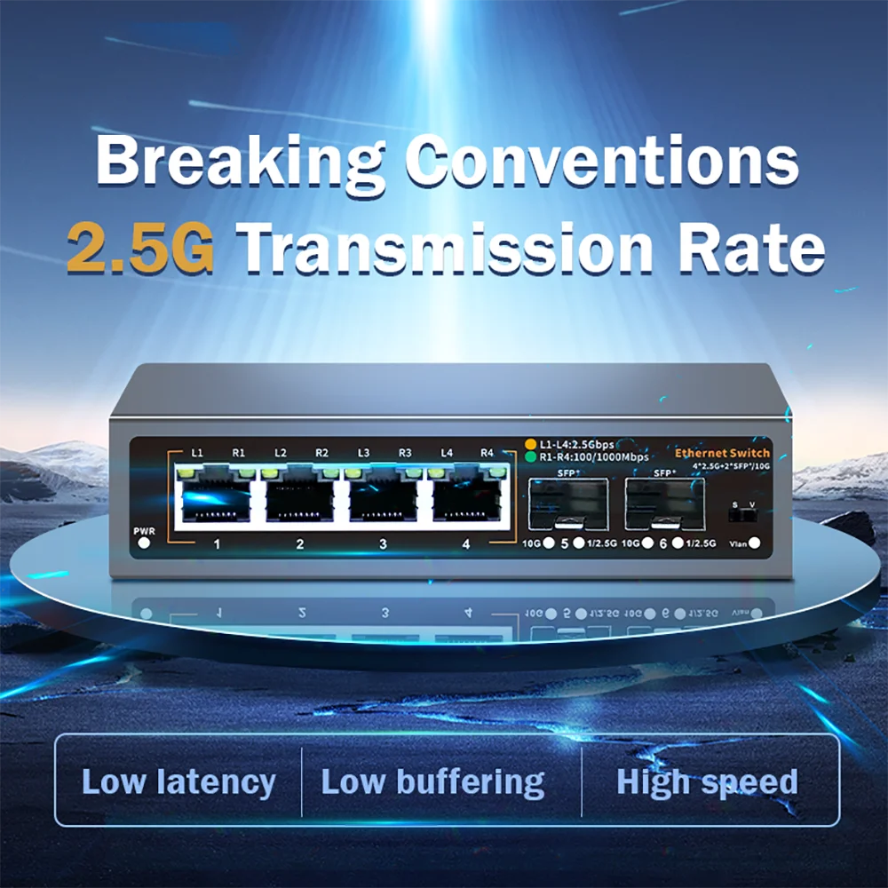2.5Gbps Network Switch 4+2 Port 2500Mbps Ethernet Switcher 2 Port 10G ...