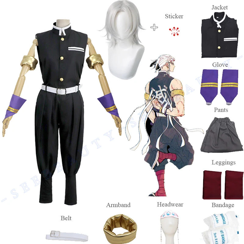 Uzui Disfraz de Cosplay de Tengen, traje negro de Anime Demon Slayer ...
