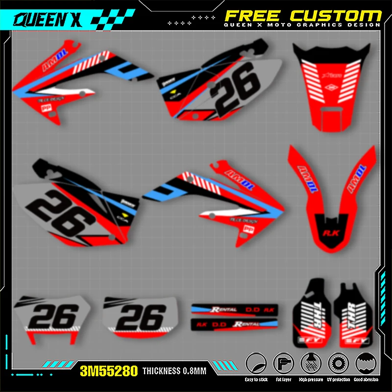 Queen X MOTOR Custom Team Graphics Decals Stickers Kit For Honda 2004 ...