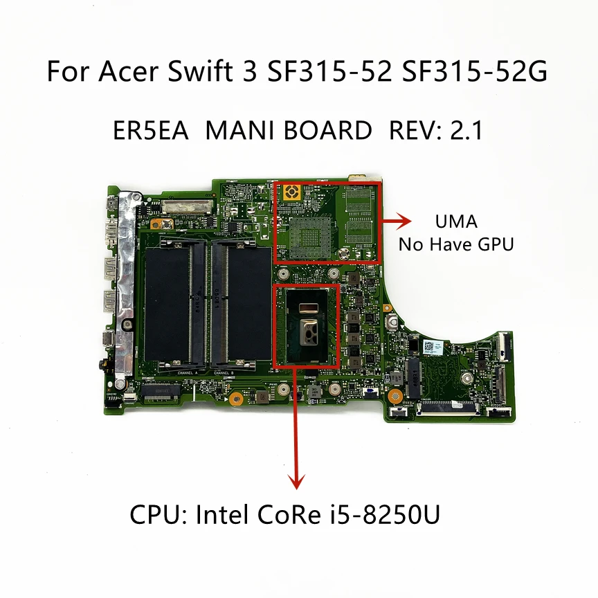 ER5EA MAIN BOARD For Acer Swift 3 SF315-52 SF315-52G Laptop Motherboard With i5-8250U i7-8550U ...