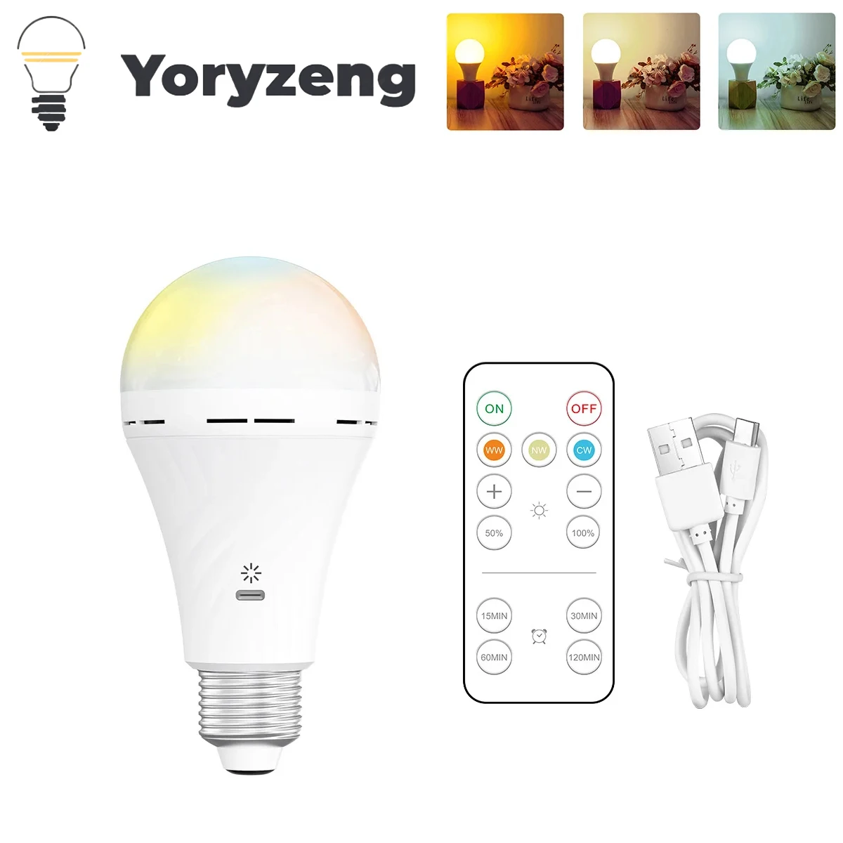Dimmable-E27-5V-USB-Type-C-Rechargeable-A60-3-Colors-LED-Globe-Bulb ...