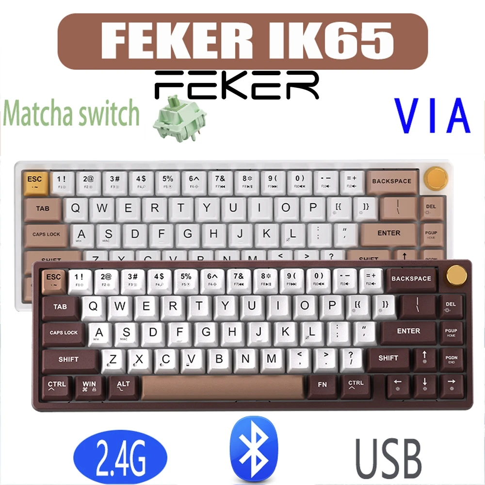 FEKER IK65 VIA Bluetooth Mechanical Keyboard Bt 2.4G Hot Swap Matcha ...