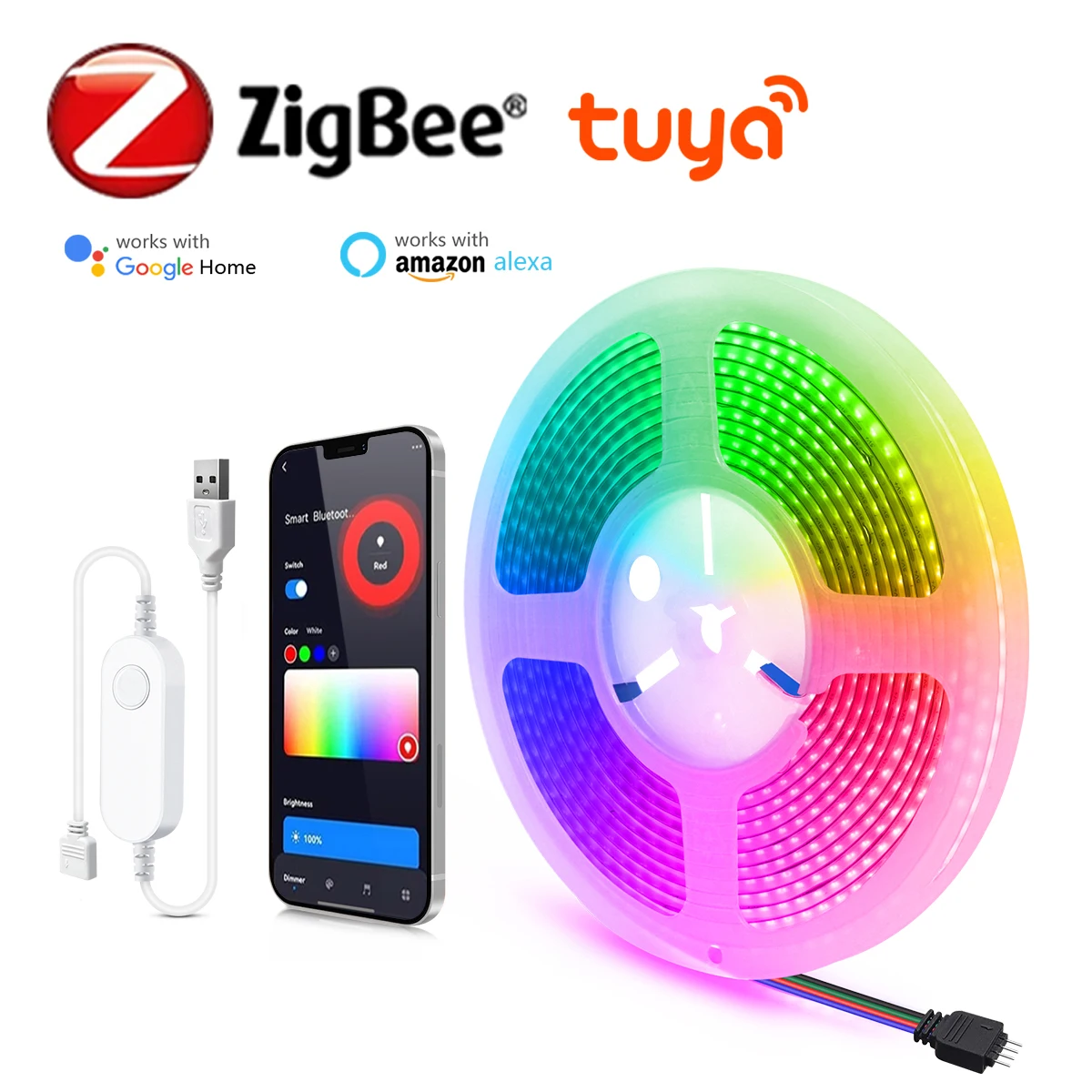 Tuya-Zigbee-USB-COB-LED-Strip-Light-5V-RGB-LED-Strips-576LEDs-M-Tape ...