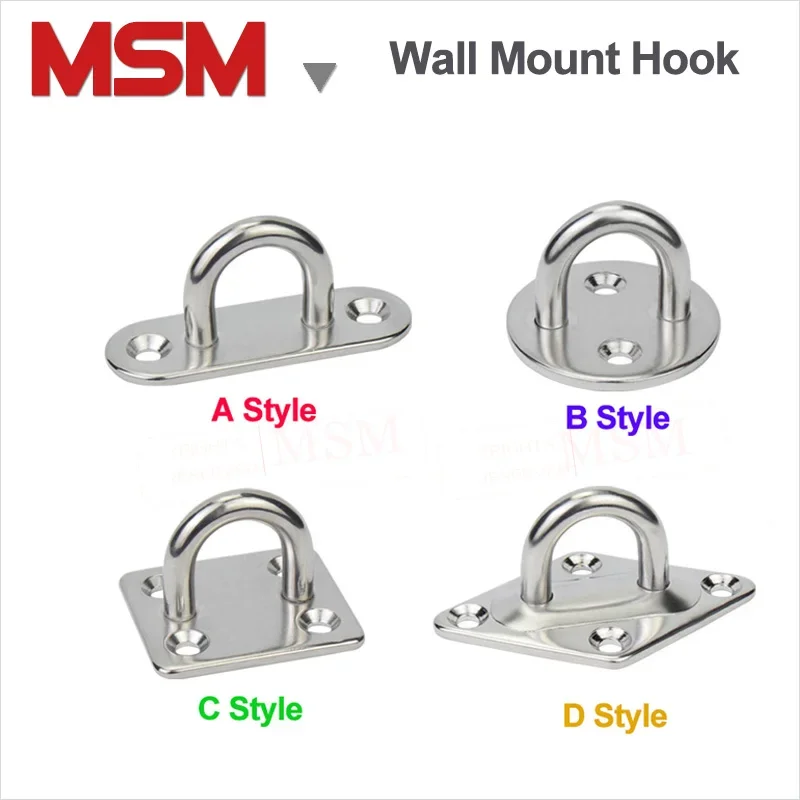 2PCS-Stainless-Steel-Wall-Mount-Hook-With-Screws-Eye-Plate-U-Shape ...