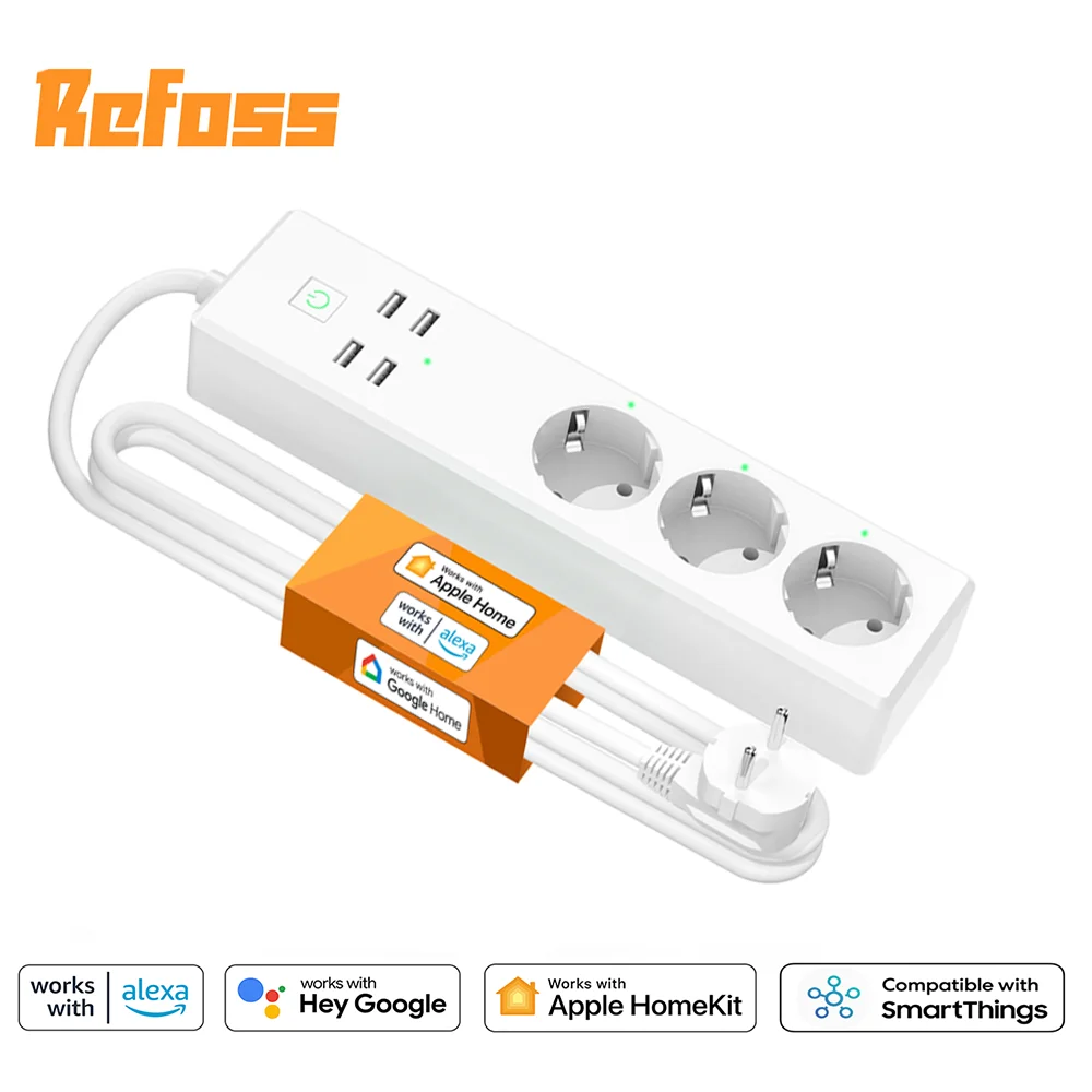 Refoss HomeKit Smart Power Strip WiFi Surge Protector EU Plug Power Socket Support Siri Alexa ...