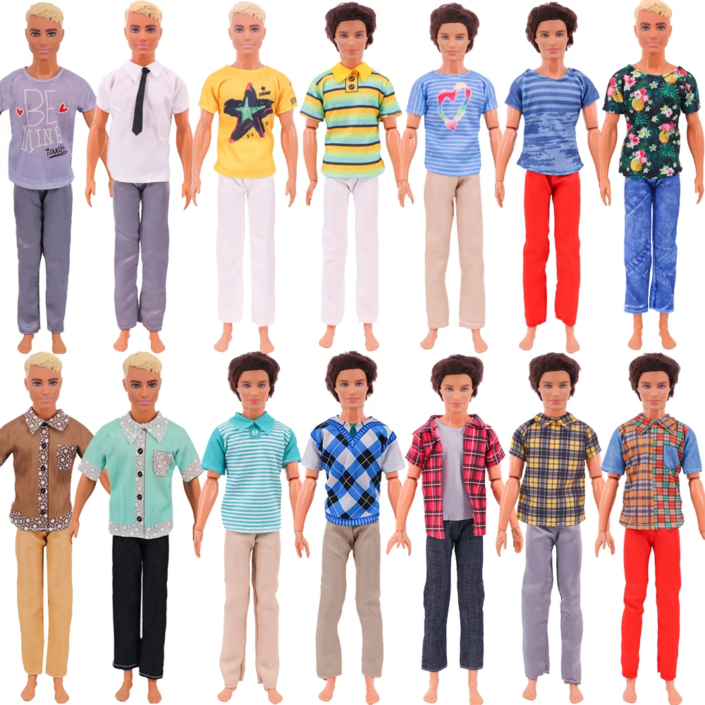Ken-Doll-Clothes-Round-neck-T-shirt-Plaid-shirt-Suit-Pants-Daily-Wear ...