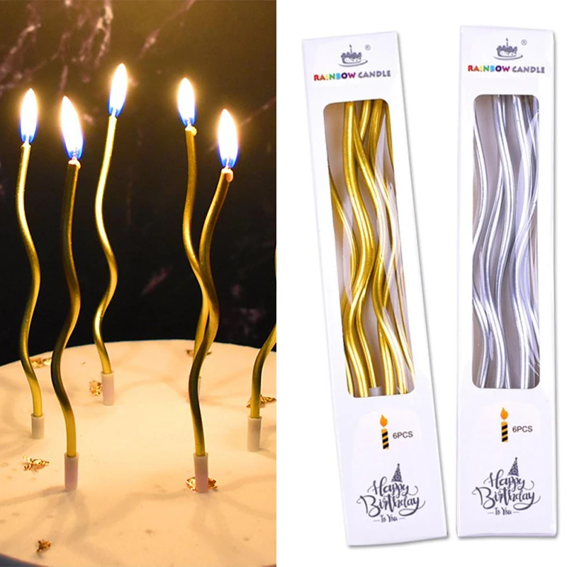6pcs Thread Retro Curve Candle Curved Happy Birthday Cake Topper ...