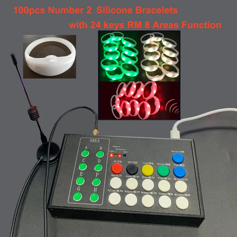 Led Silicone Tpu Bracelets With 24keys 400 Meters 433.92mhz 8 Area ...