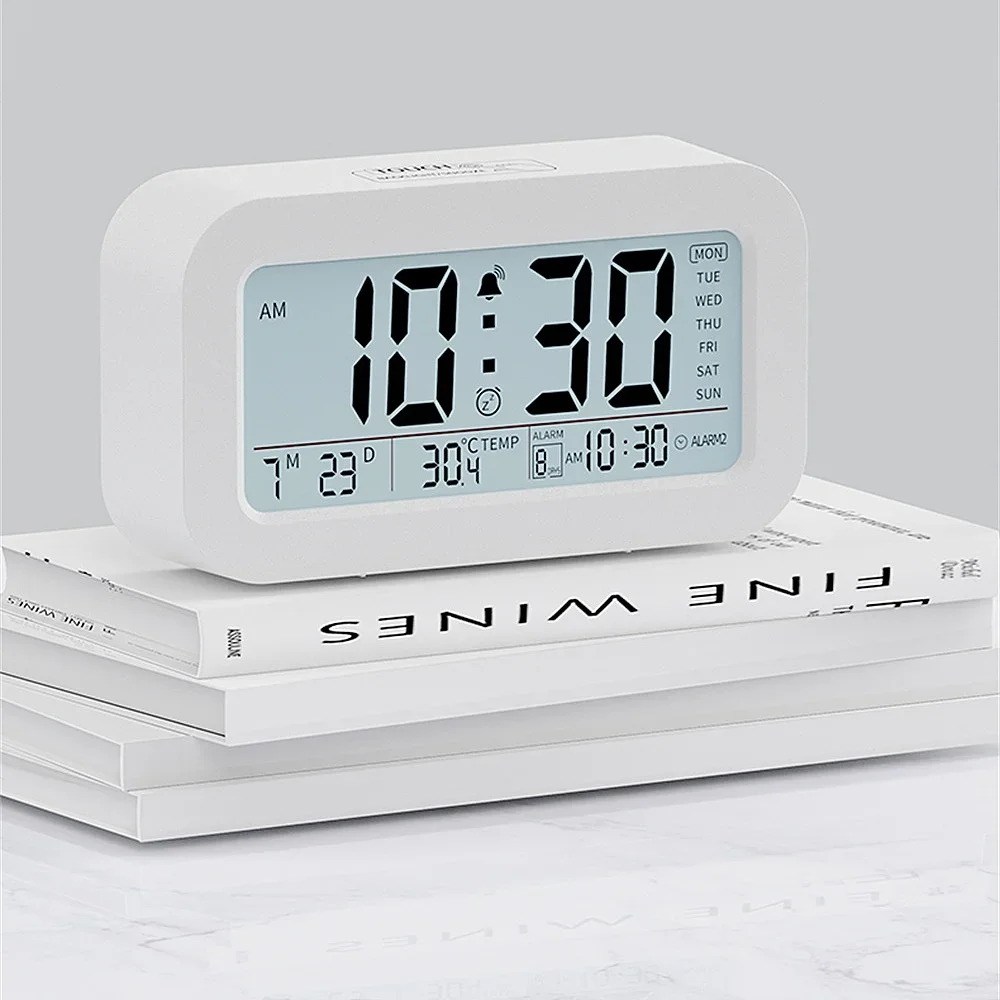 Battery Powered LCD Alarm Clock TEMP Date Week 3 Alarms Backlight ...