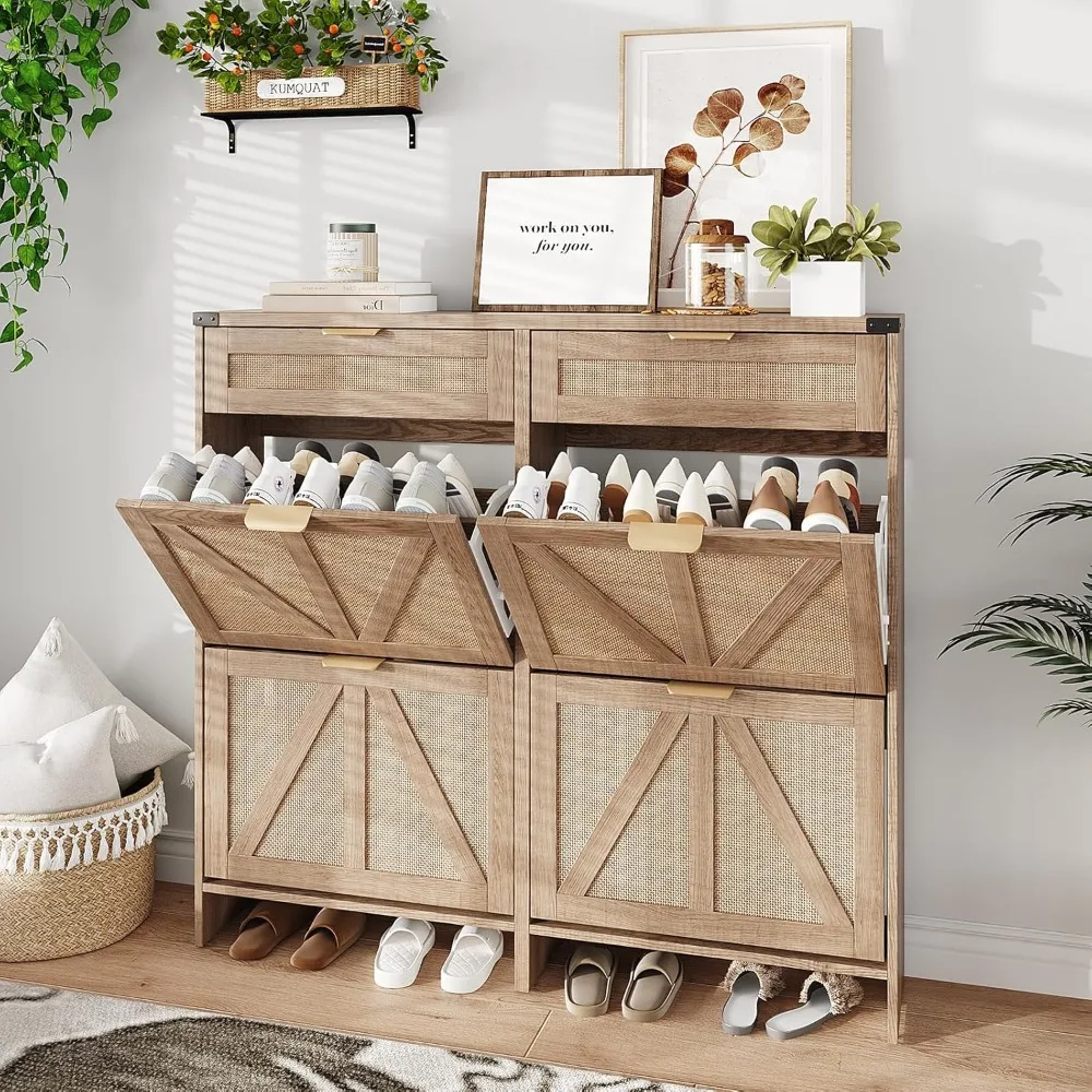 Shoe Cabinet with 4 Flip Drawers & 2 Drawers,Farmhouse Shoe Storage ...