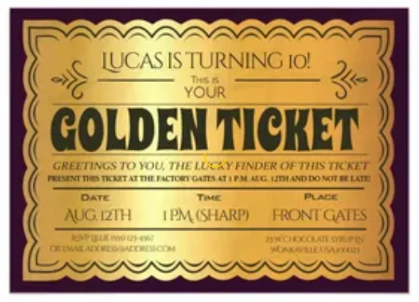 Golden Ticket Charlie And The Chocolate Factory Template