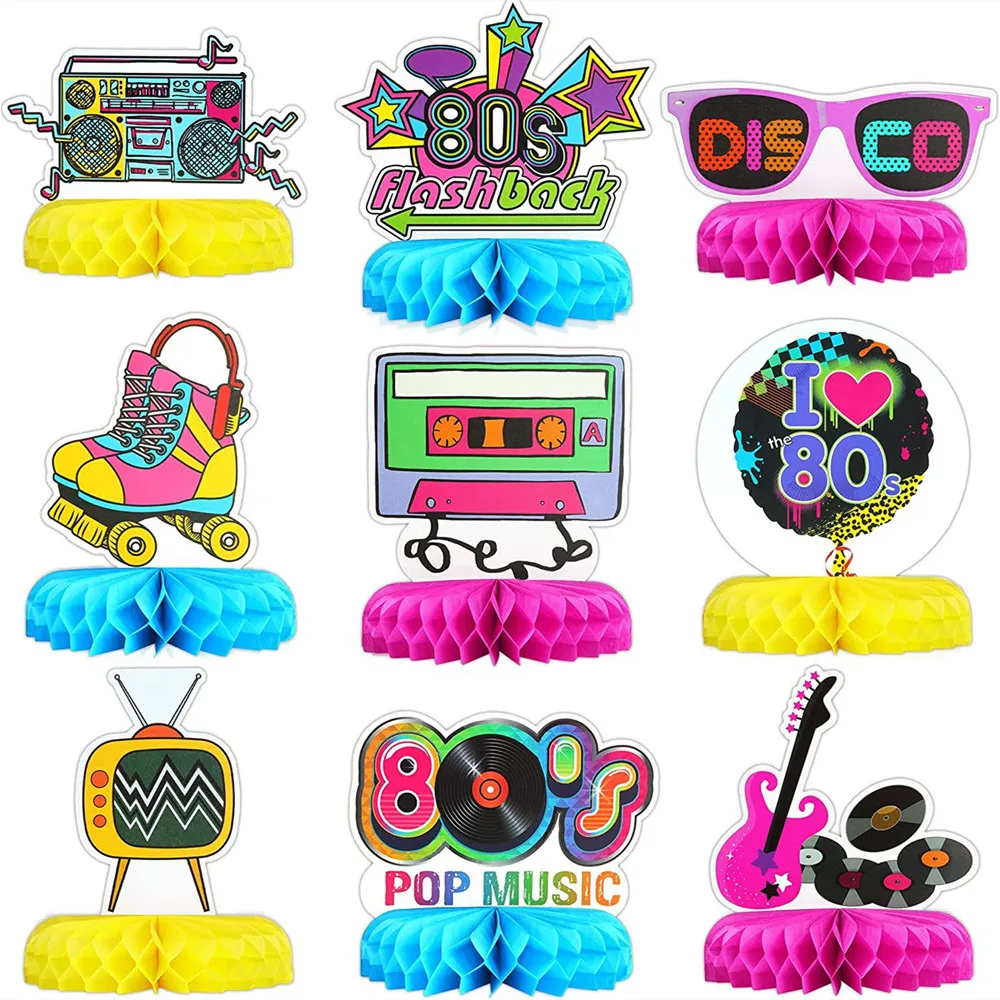 9Pcs-80-s-Honeycomb-Ornaments-Retro-Themed-Disco-Radio-Skates-CD ...