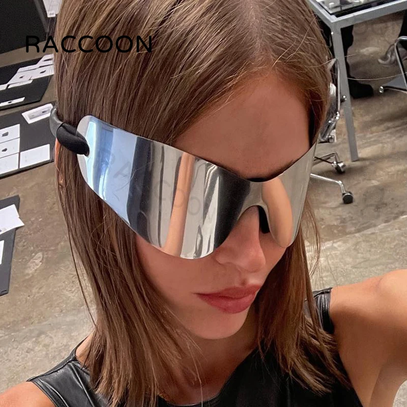 Gafas de sol futuristas plateadas para mujer, gafas de sol sin montura ...