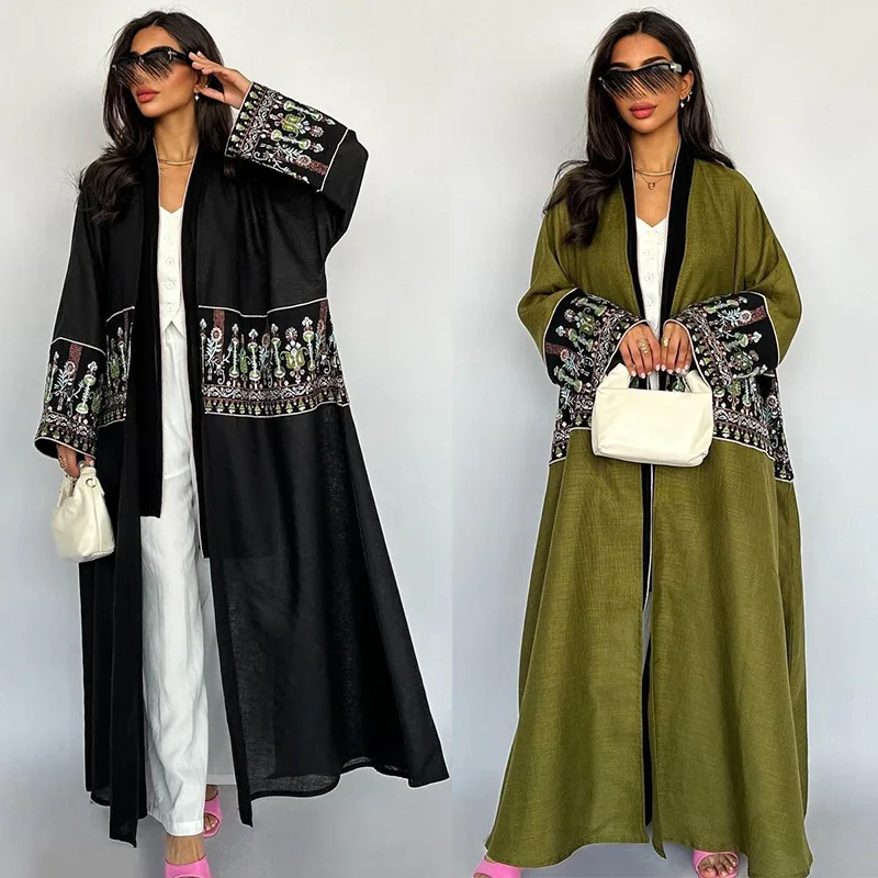 Embroidery Abayas Muslim Women Open Kimono Long Dress Kaftan Turkey ...