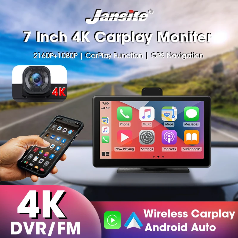 Jansite-7-inch-Car-DVR-Dashcam-4K-Carplay-Android-Auto-2160P-Front ...