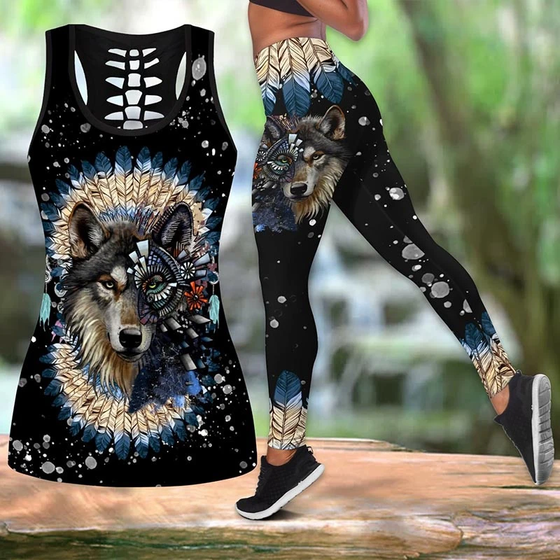 Conjunto de Yoga con estampado de camuflaje de lobo Nativo Americano ...