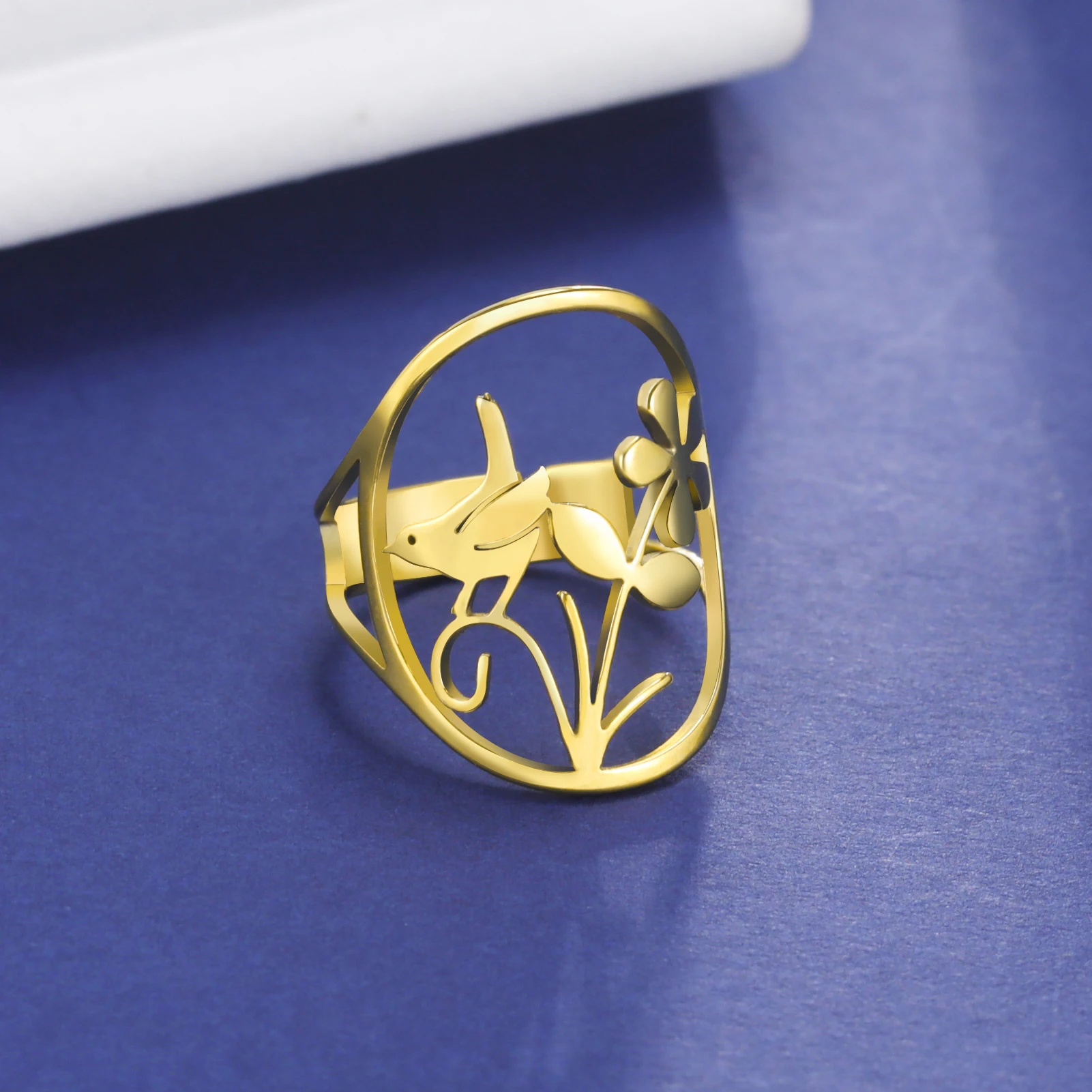 Elegante Bloem Vogel Ringen Rvs Opening Vinger Ring Voor Vrouwen ...
